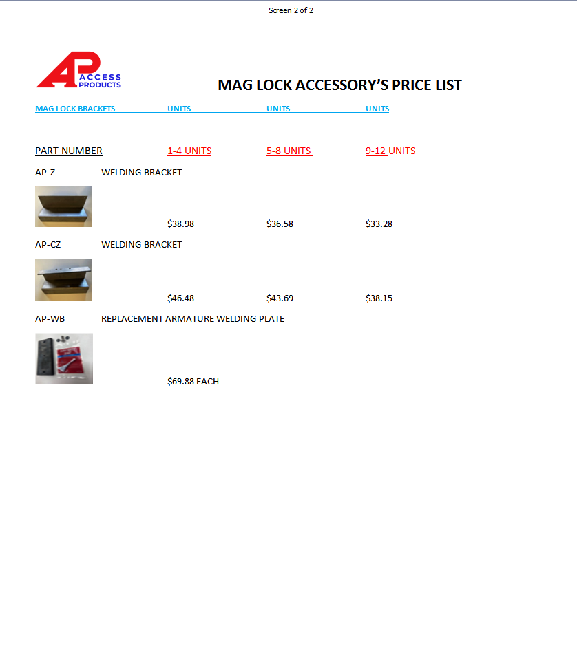 Price List 2 – Access Products USA